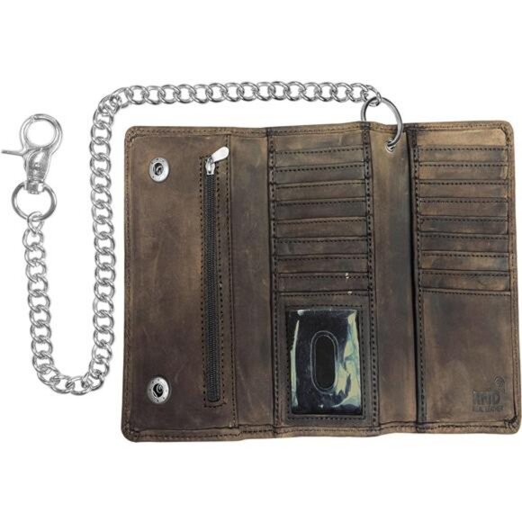 Bags | Motorcycle Chain Wallet For Men 10 Natural Genuine Leather Long ...